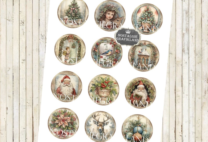 Christmas Circles Printable Shabby Journaling 2" Holly Round Vintage ...