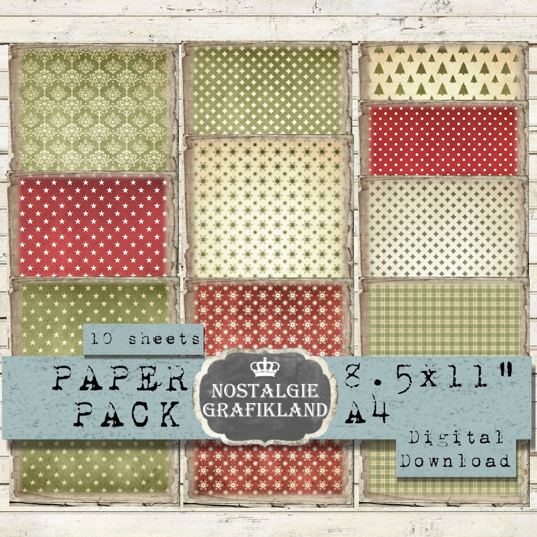 CHRISTMAS Background Printable Red Green Paper Pack Vintage Prints X ...