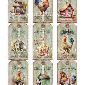 Farm Tags Printable Rooster Fresh Eggs Hen Farmhouse Journaling Farming ...