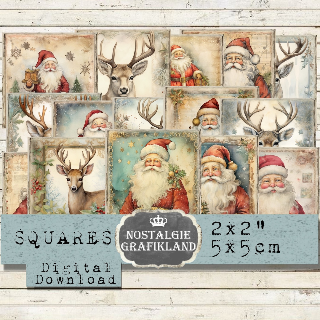 Santa Claus Digital Squares Christmas Printable Reindeer 2x2 Inch ...
