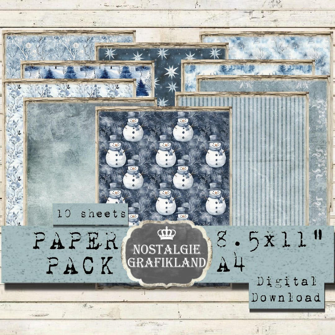 WINTER BLUE Paper Pack Printable Background Snowman Stars Papers ...