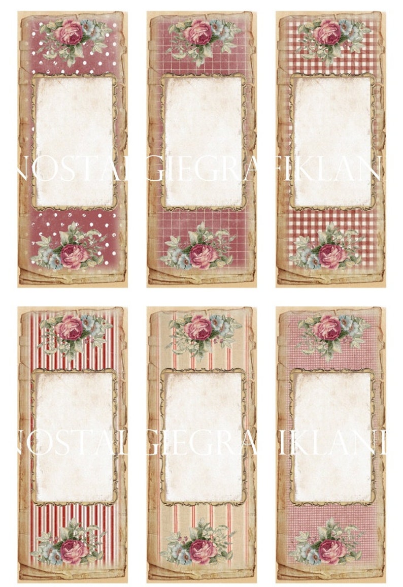 Red Bookmarks Printable Shabby Chic Frames Blank Label Write - Etsy