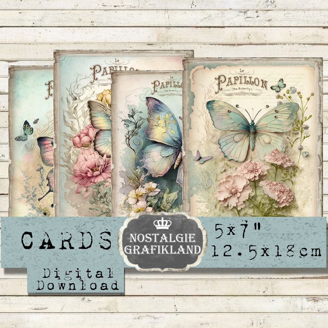 Butterflies Cards Printable Butterfly Journaling Shabby Chic 5x7 Inch ...