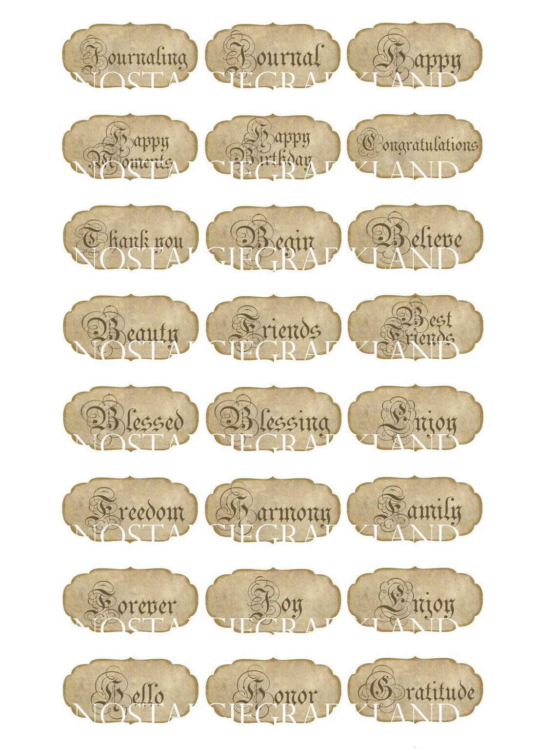 JOURNAL Words Labels Junk Journaling Ephemera Phrasen Vintage Elements ...