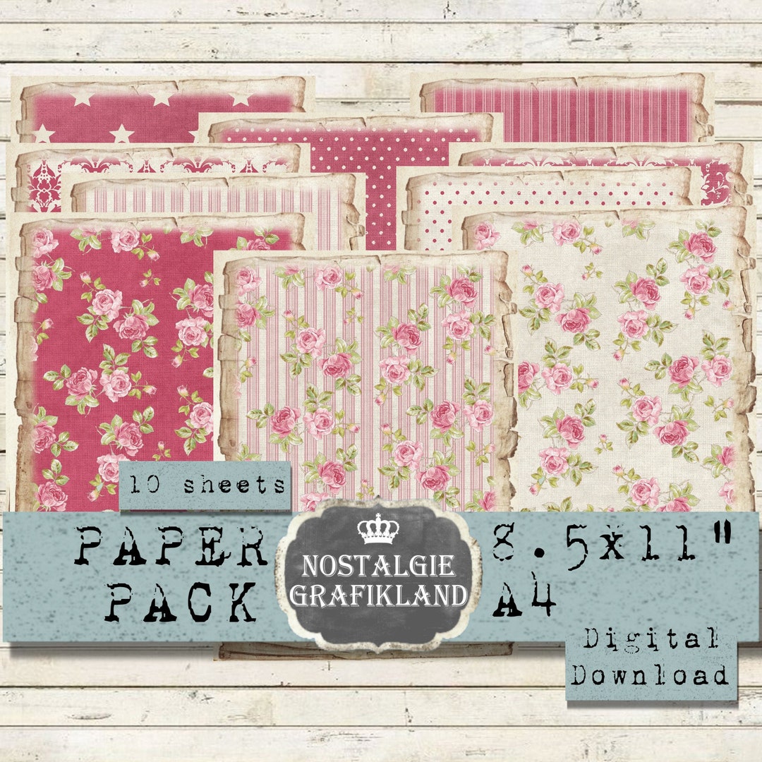 PINK Background Printable Paper Pack Shabby Papers Junk Journal ...