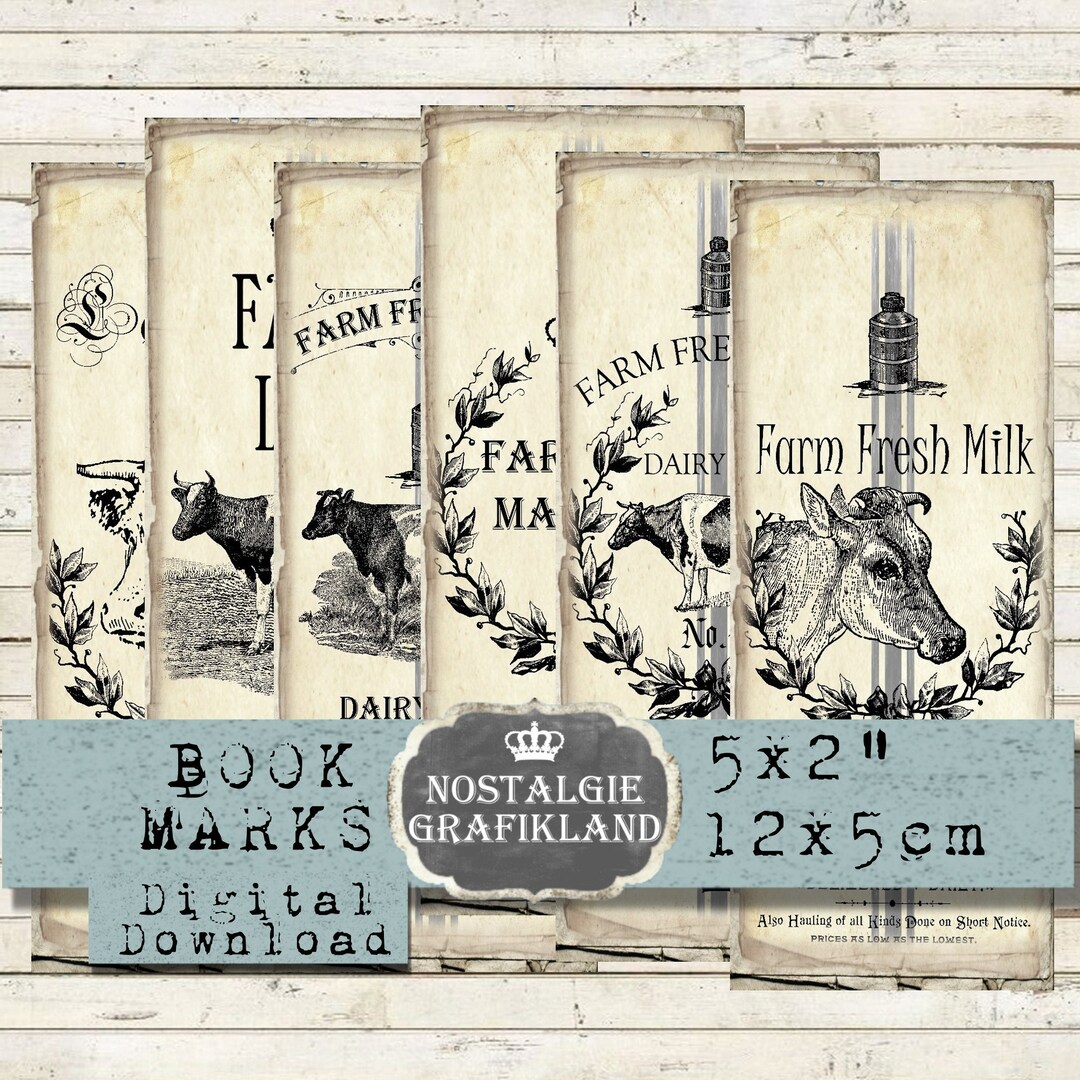 Farm Bookmarks Cow Fresh Milk Farming Instant Download Digital Collage ...