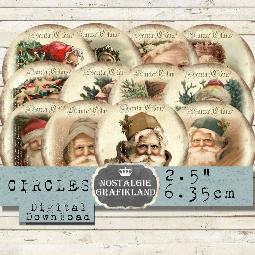 Santa Claus Circles Christmas X-mas Journaling Scrapbooking Decoupage 2.5 Inch Journaling ...