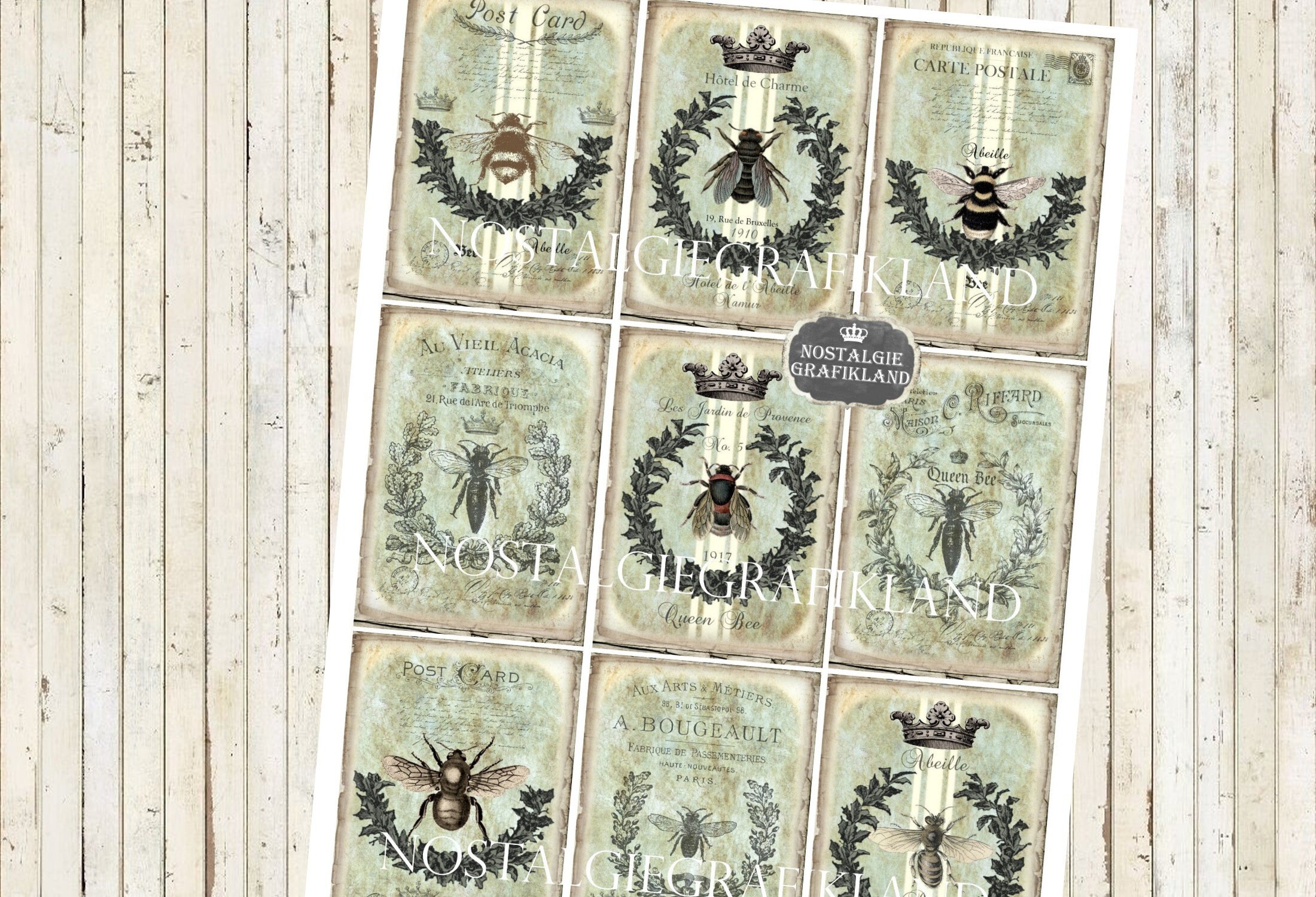 French Bee Abeille Honey Printable Bees Prints Insects ATC Cards ...