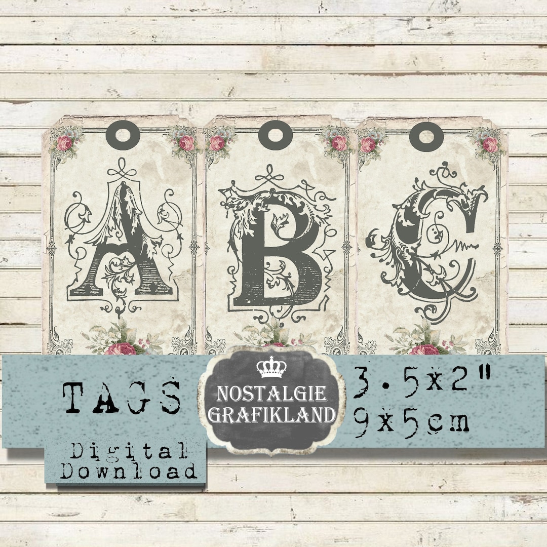 Alphabet Tags Printable Monogram Letters Vintage Ornate Paper Craft ...