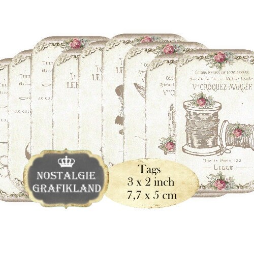 INSTANT DOWNLOAD Spool Tags No. 8 Printable Digital Collage | Etsy