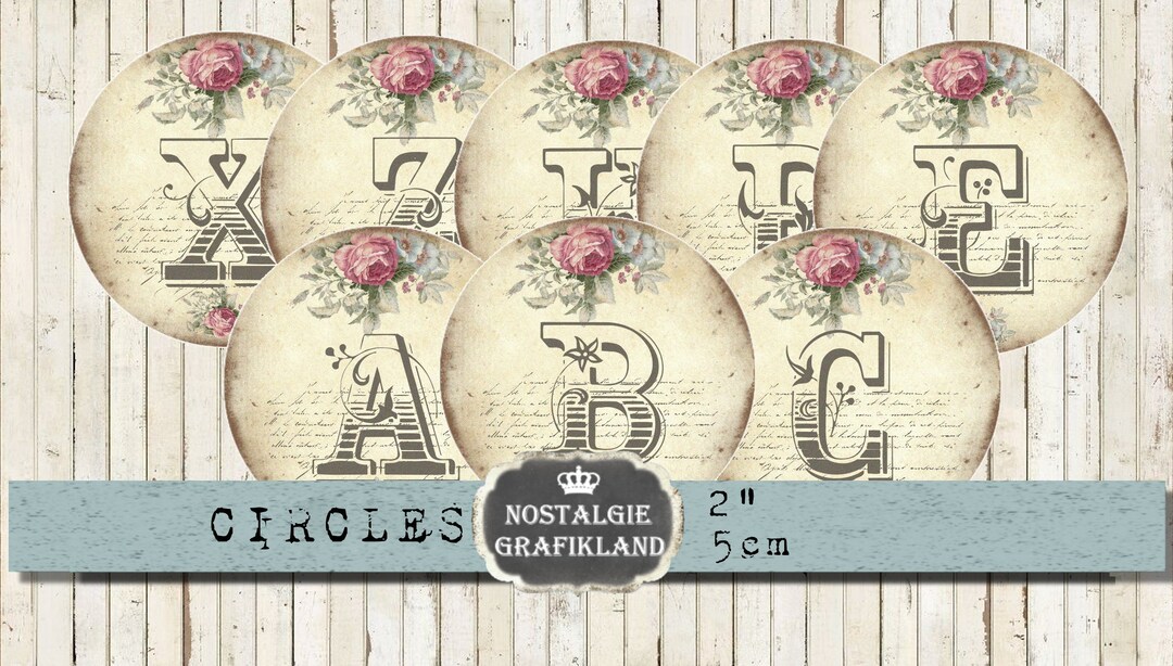 Alphabet Printable ABC Shabby Chic Circles Organizing Monogram - Etsy