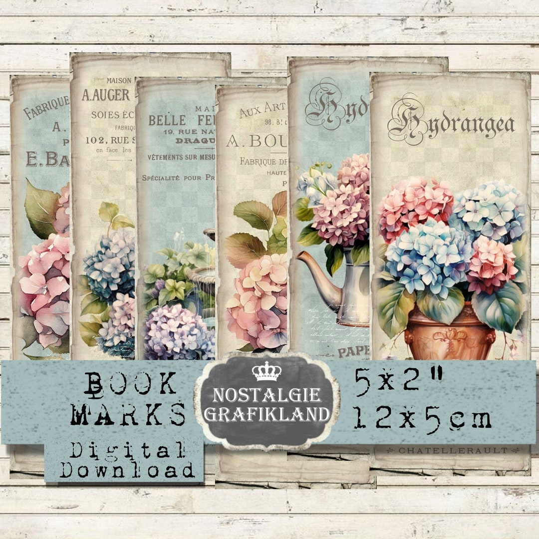 Hydrangea Bookmarks Hortensia Journaling Flowers Instant Download Digital Collage Sheet BM035 - Etsy