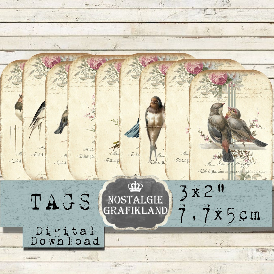 Birds Printable Shabby Chic Tags Swallows Blackbird Oiseau Journaling ...