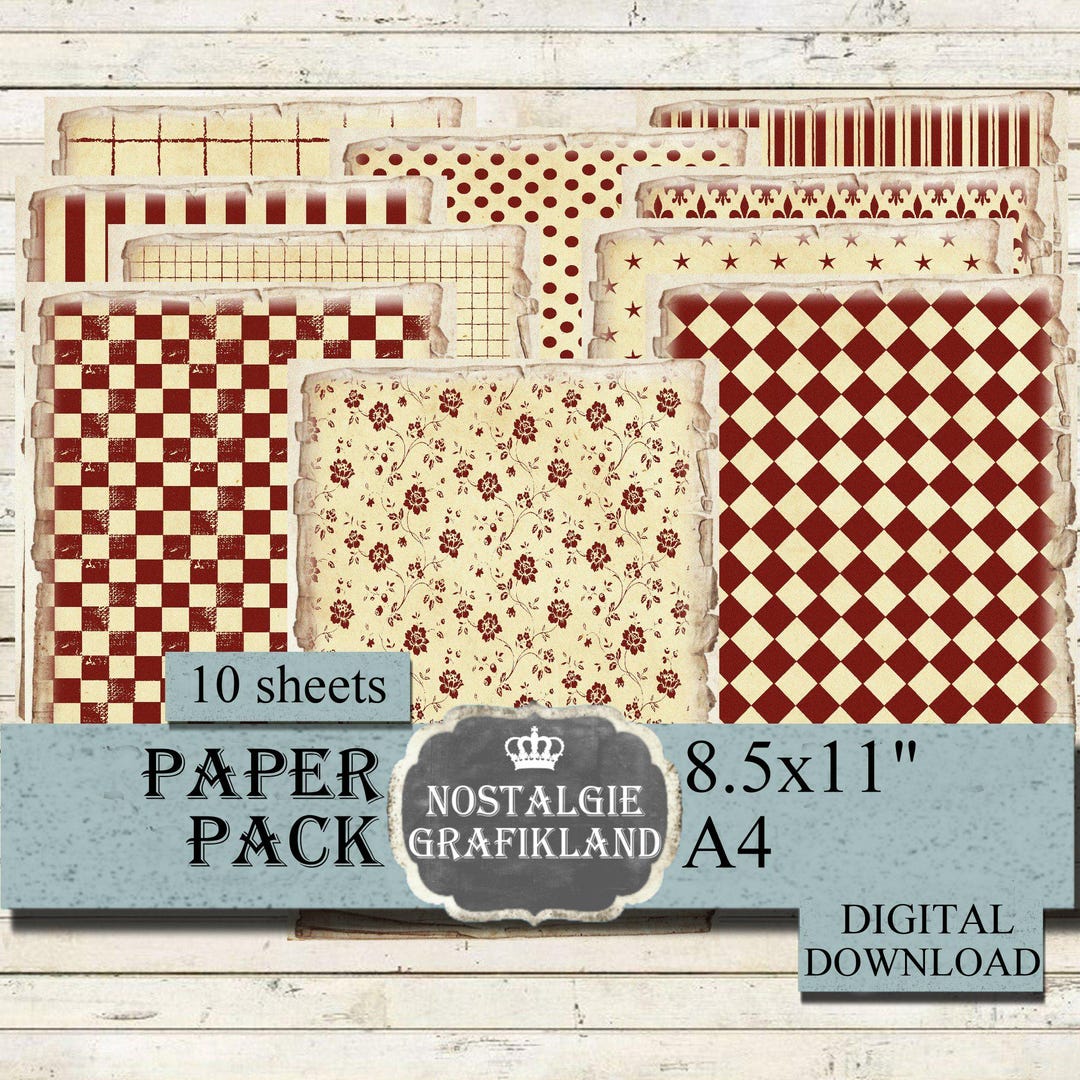 RED BEIGE Background Geometric Printable Paper Pack Vintage Stripes ...