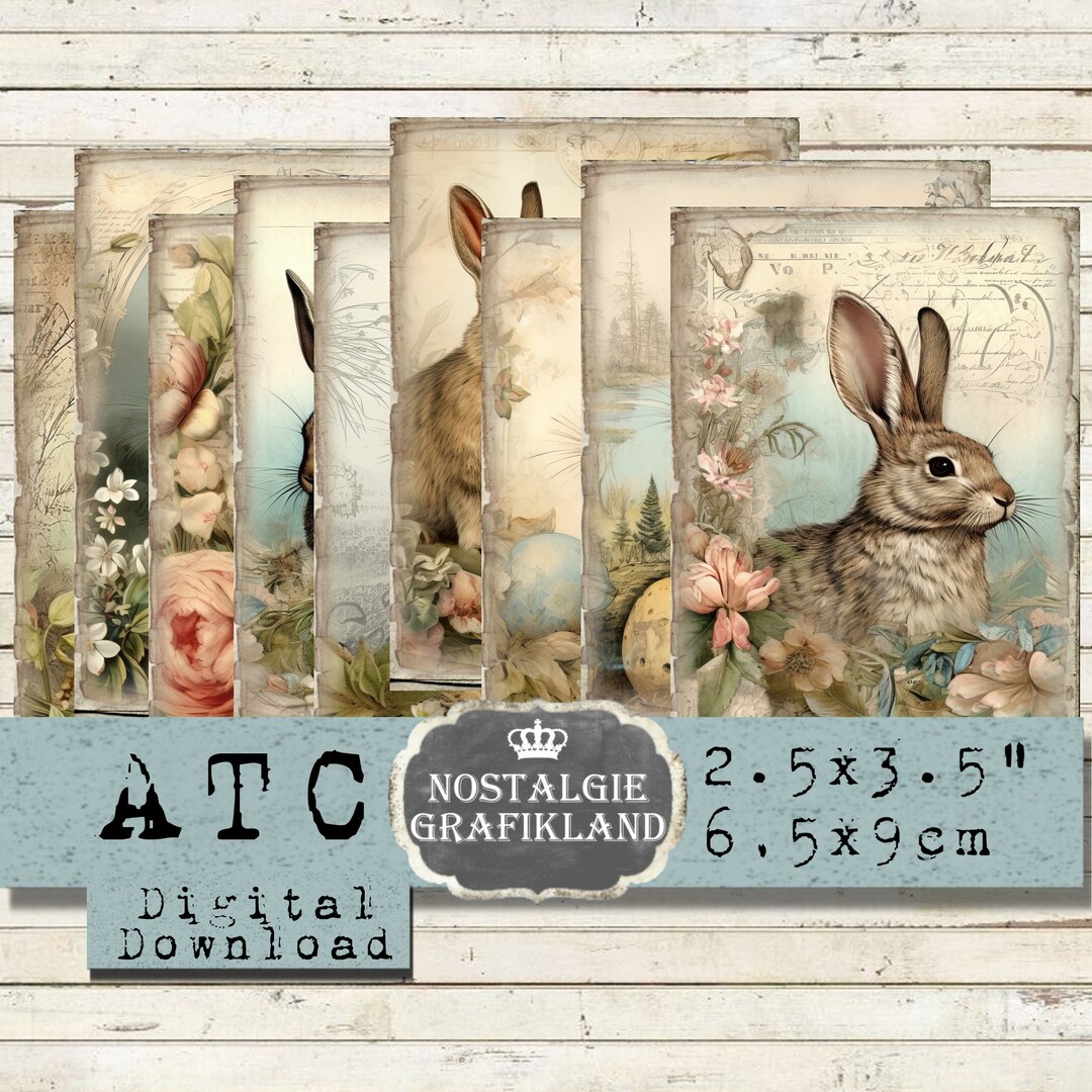 Rabbits Printable Hare Cards Easter Rabbit Bunnies Journaling Prints ...
