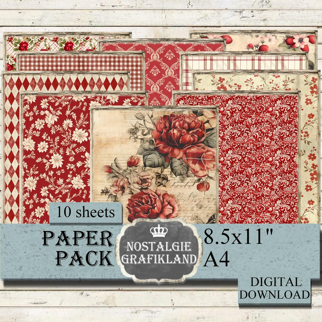 RED COLLECTION Printable Papers Digital Paper Pack Junk Journaling ...