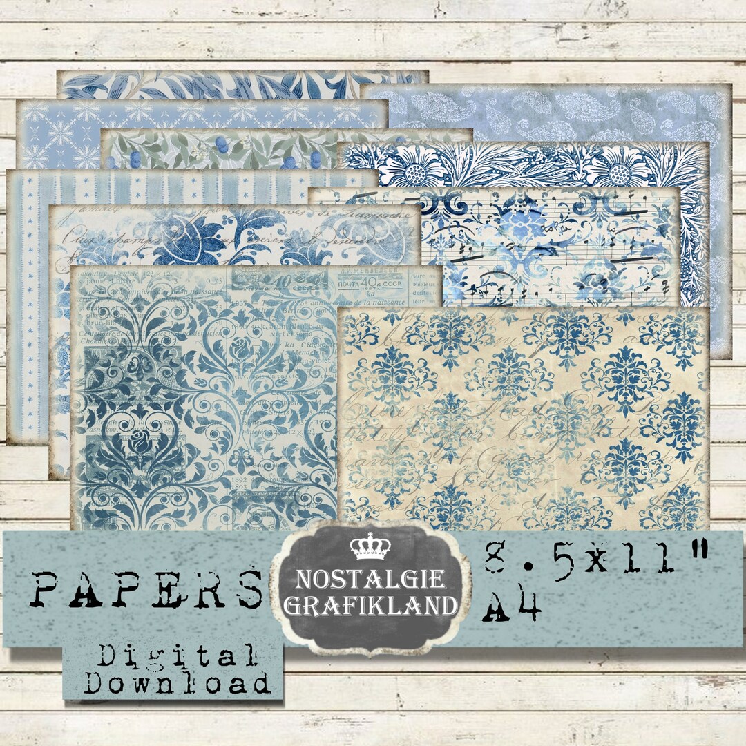 BLUE Background Landscape Digital Papers Printable Pack Pack Horizontal ...