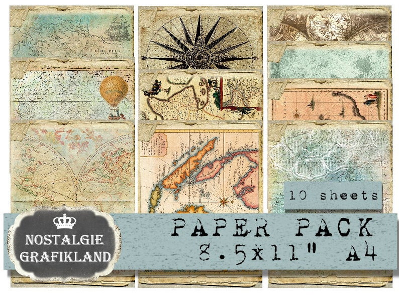 Antique Maps Paper Pack Vintage Background Printable Old Maps - Etsy