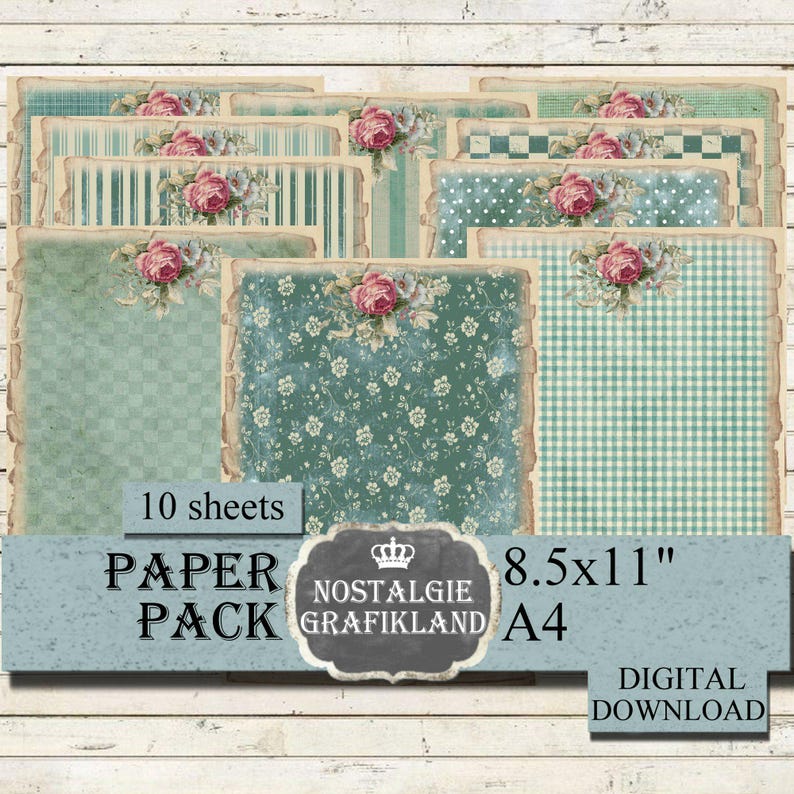 GREEN Background Printable Paper Pack Vintage Digital Stripes Dots ...