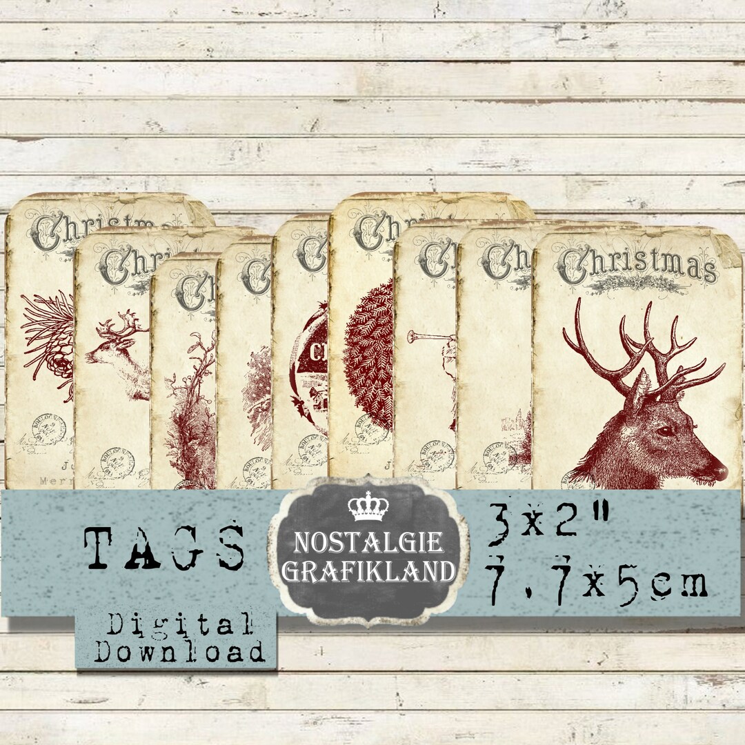 Christmas Tags Printable Digital Rustic Journaling Country Rustic Old ...
