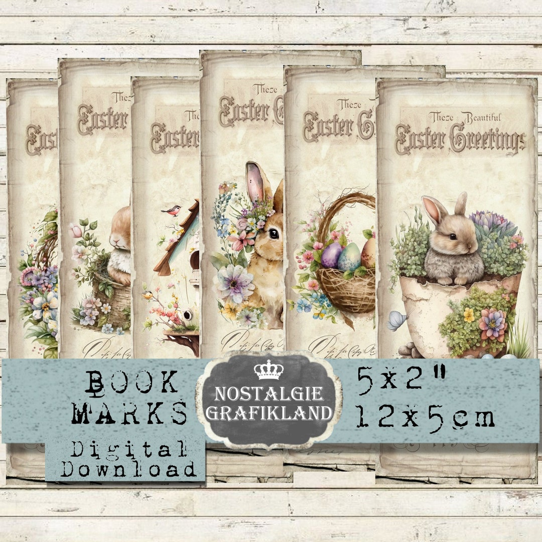 Easter Bookmarks Printable Bunnies Eggs Wreath Digital Collage Sheet ...