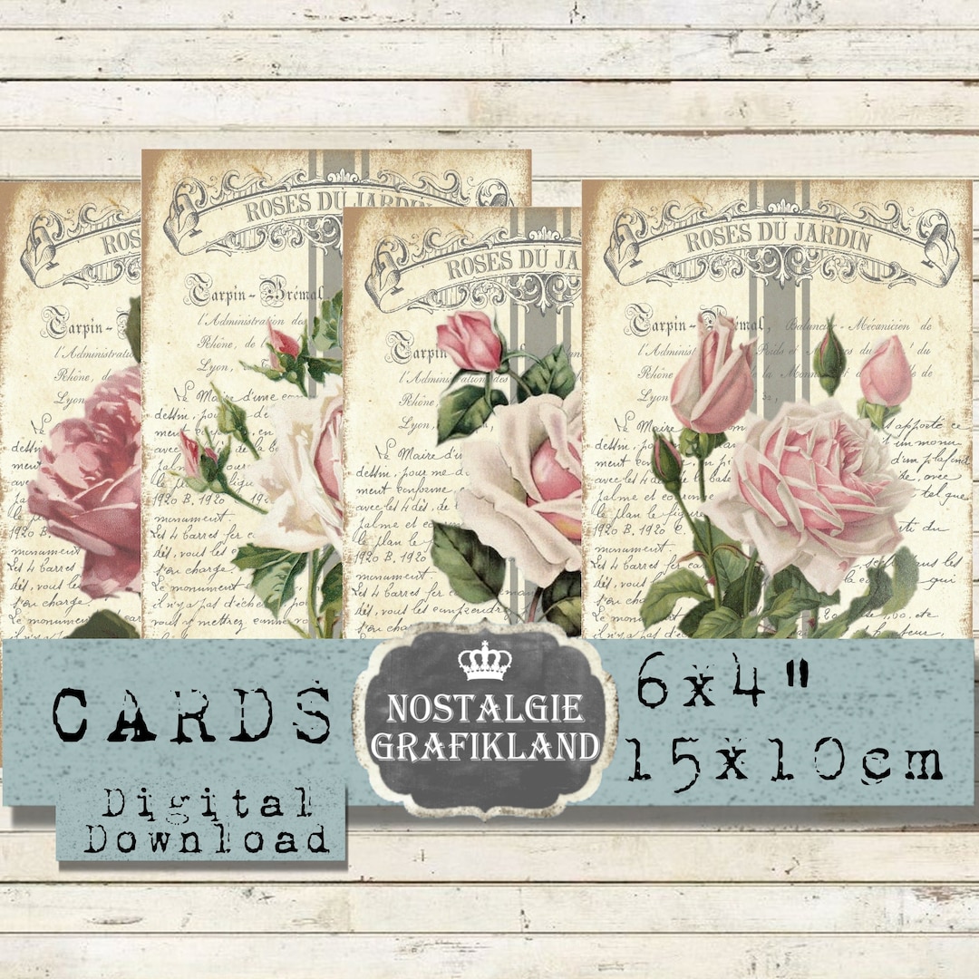 Roses Vintage Printable Digital French Flowers Jardiniere Jardin Garden ...