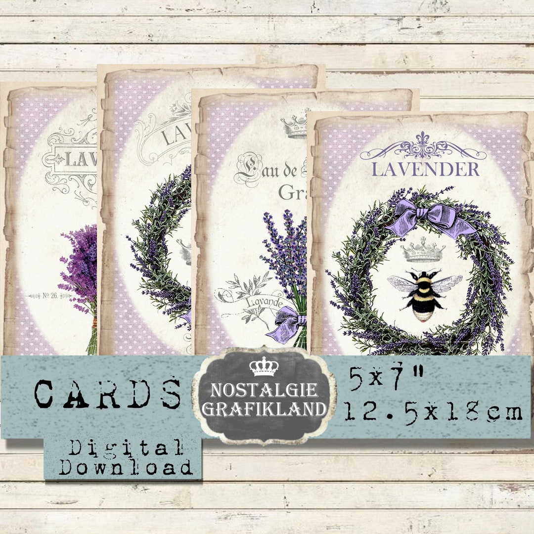 Lavender Digital Papers Printable Vintage Cards Journaling Herbs Garden ...