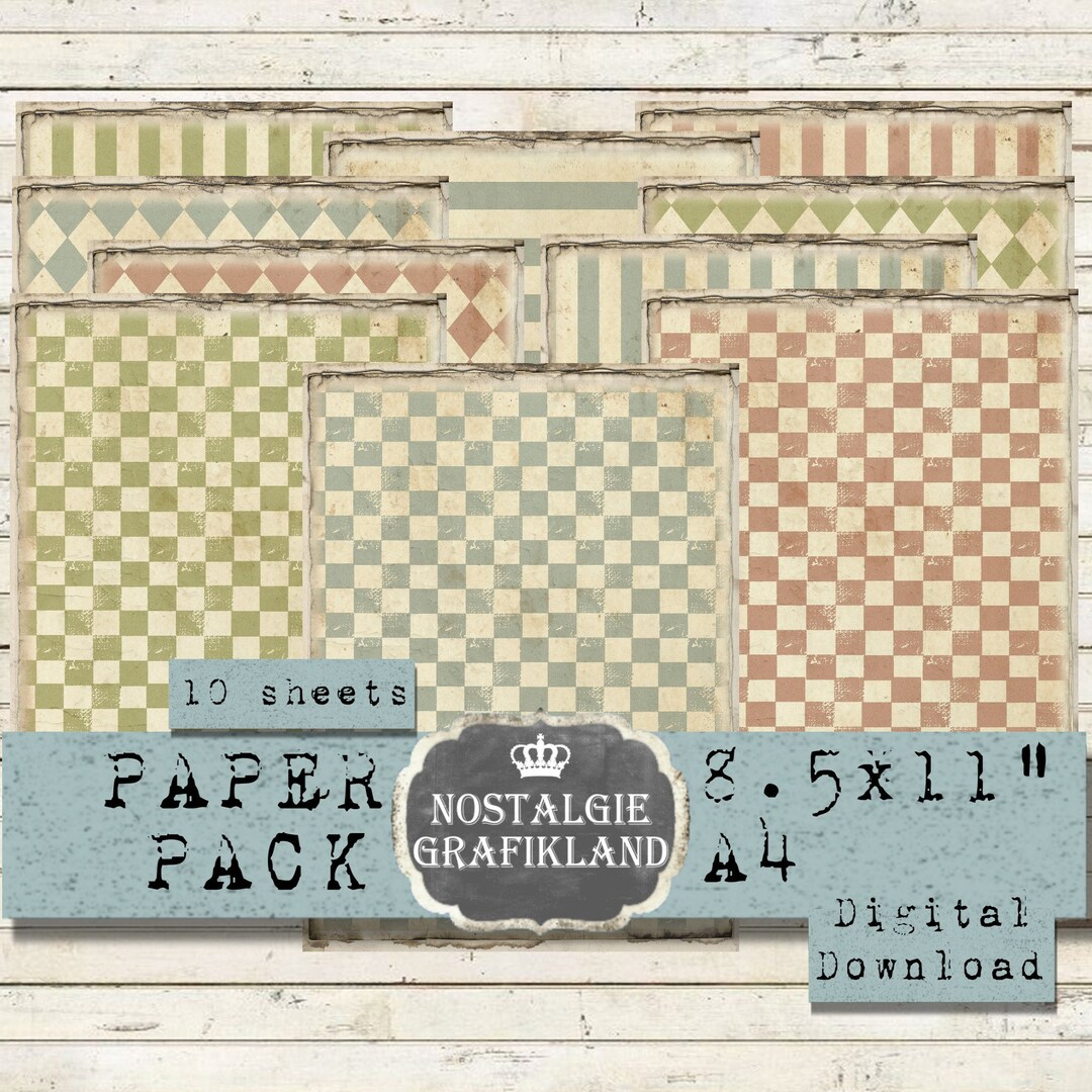 GEOMETRIC Background Digital Printable Paper Pack Vintage Checkerboard ...