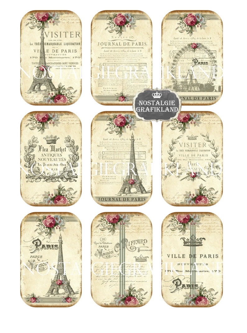 Paris French Tags Eiffel Tower Printable Journaling Shabby Chic France ...