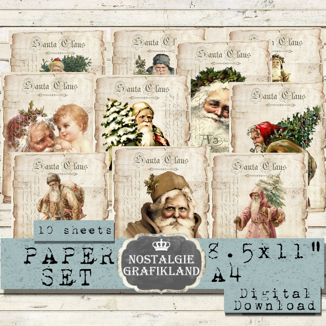 Santa Claus Printable Father Christmas X-mas Papers Set Journaling ...