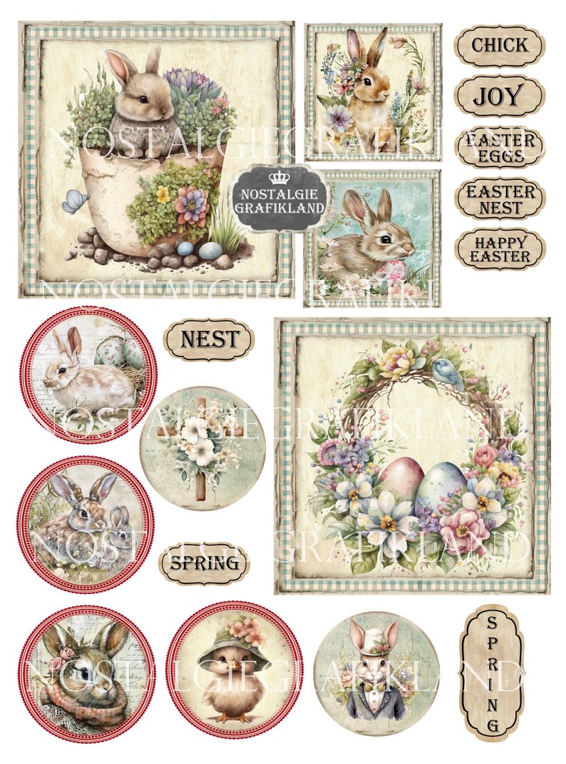 Easter Kit Digital Junk Journal Bunnies Eggs Spring Festive Rabbits ...