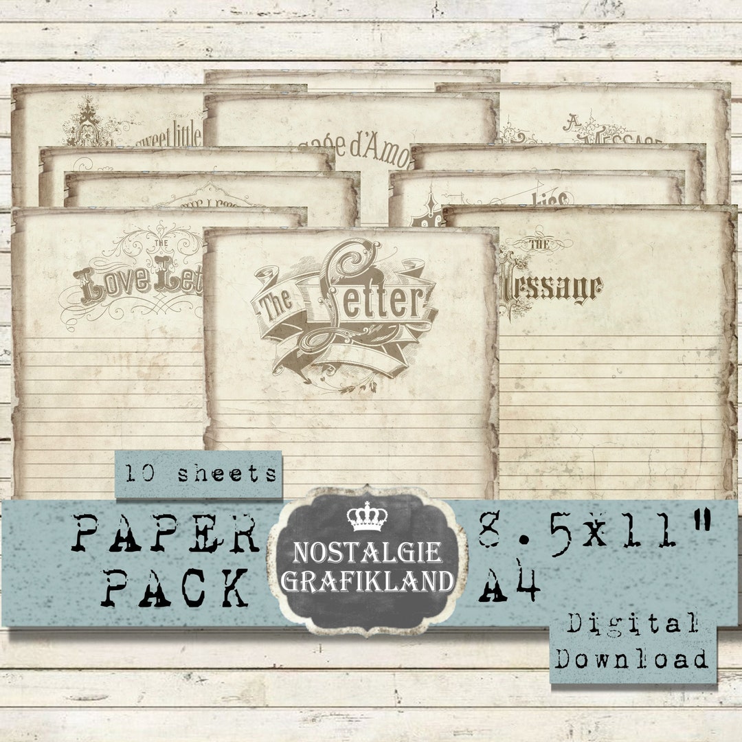 LETTERHEAD Printable Distressed Lined Writing Paper Pack Message Love ...