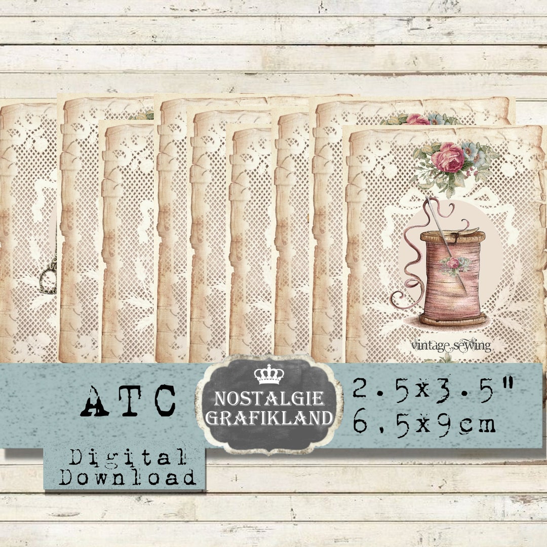 Sewing Printable Ephemera Needlework Sew Lace Labels ATC Cards ...
