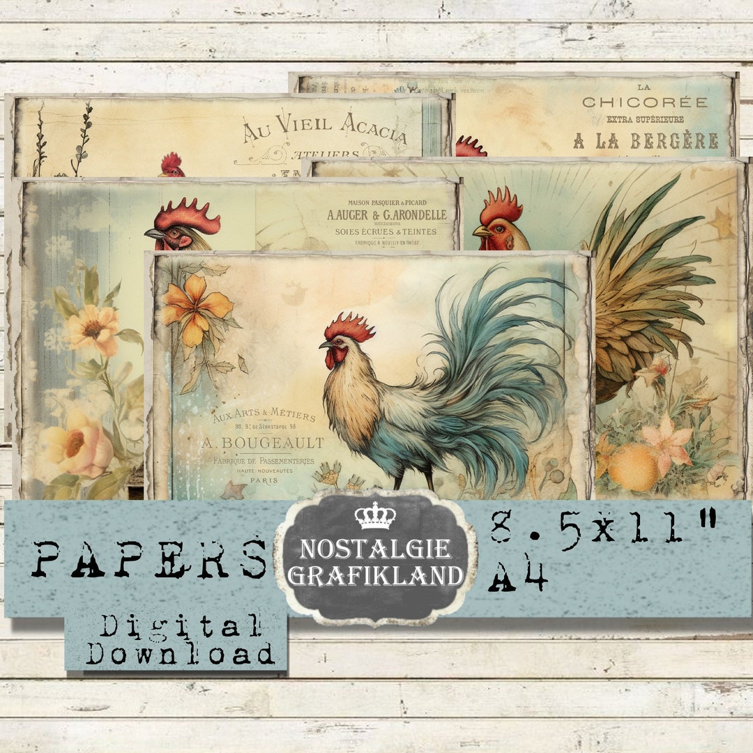 ROOSTER Printable Papers Farm Farming Landscape Journaling French ...