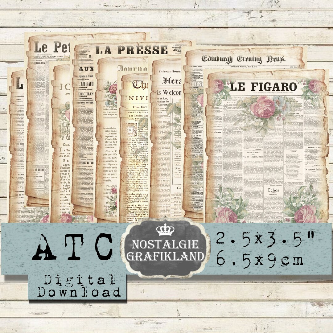 Old Newspaper Printable Journals Roses Digital Journal Elements Vintage ...