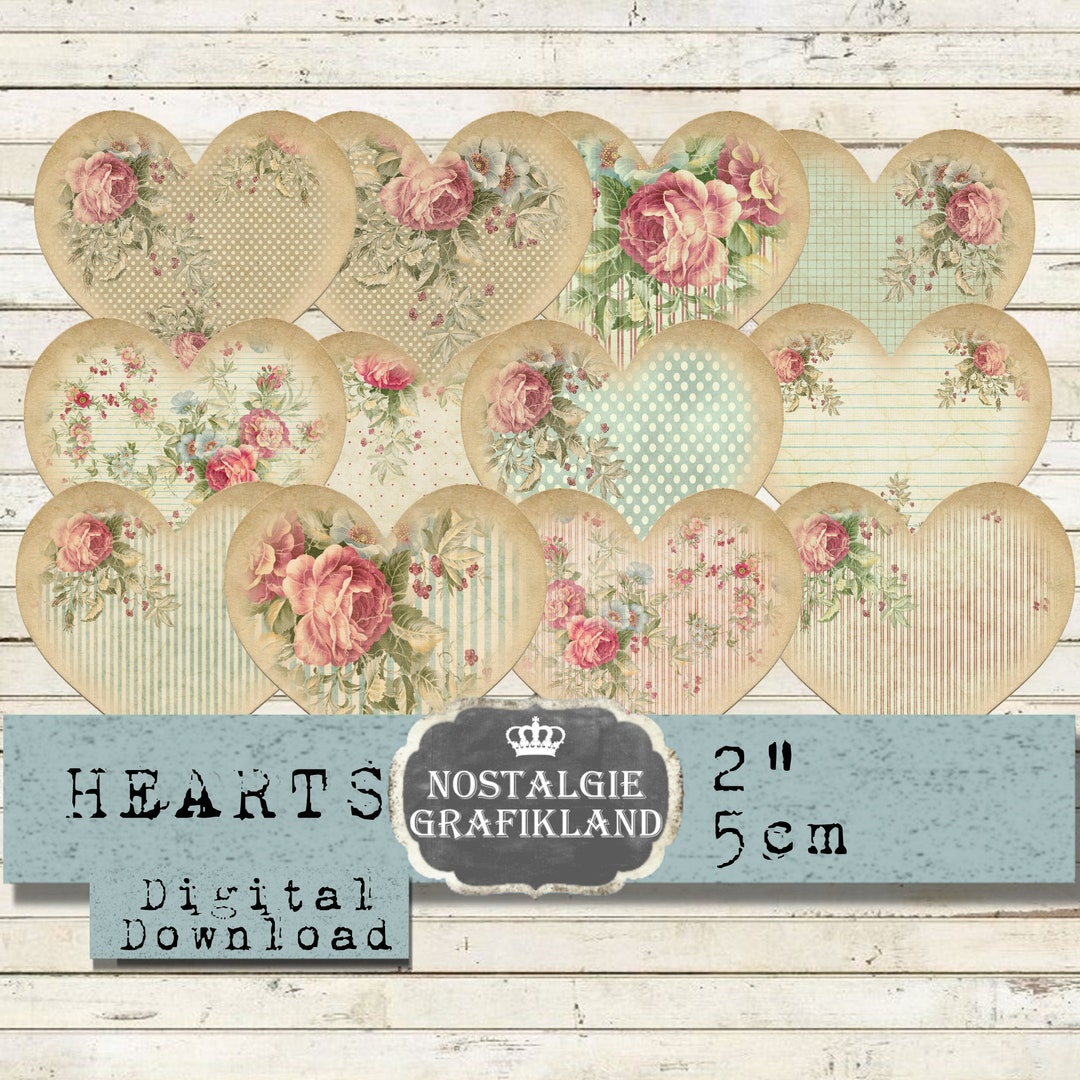 Hearts Printable Journaling Prints Shabby Chic Love Greetings Scrapbook ...