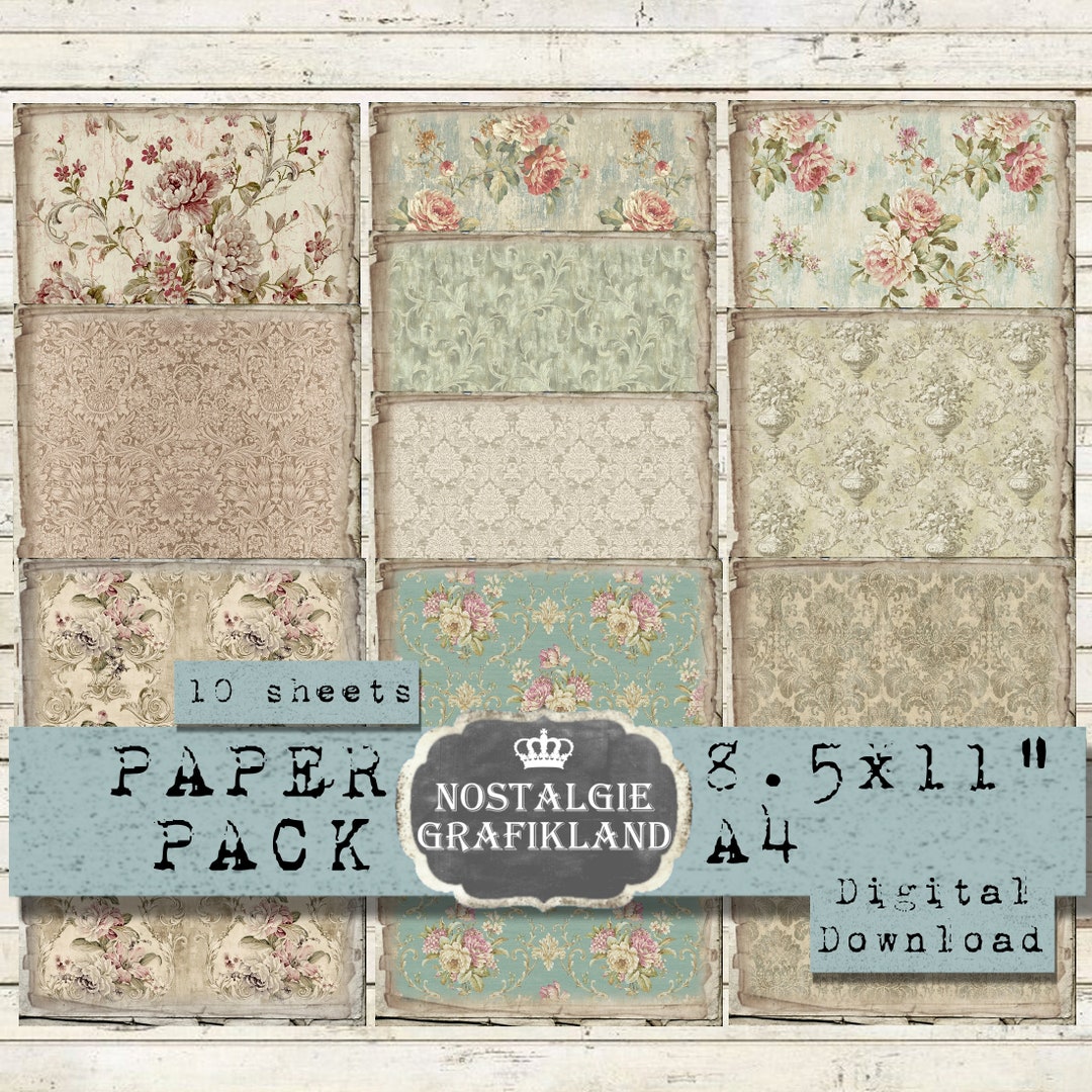 ROSE DAMASK Printable Background Digital Ephemera Paper Pack Vintage ...