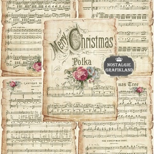 CHRISTMAS Music Sheets Printable Paper Pack Digital Notes Journaling ...