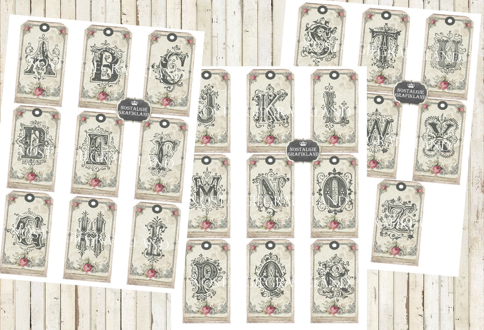 Alphabet Tags Printable Monogram Letters Vintage Ornate Paper Craft ...