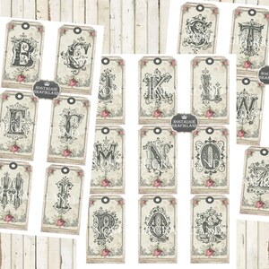 Alphabet Tags Printable Monogram Letters Vintage Ornate Paper Craft ...