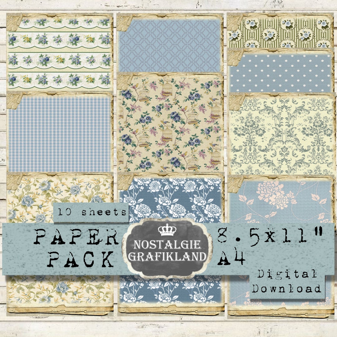 BLUE FLOWERS Printable Background Floral Paper Pack Vintage - Etsy