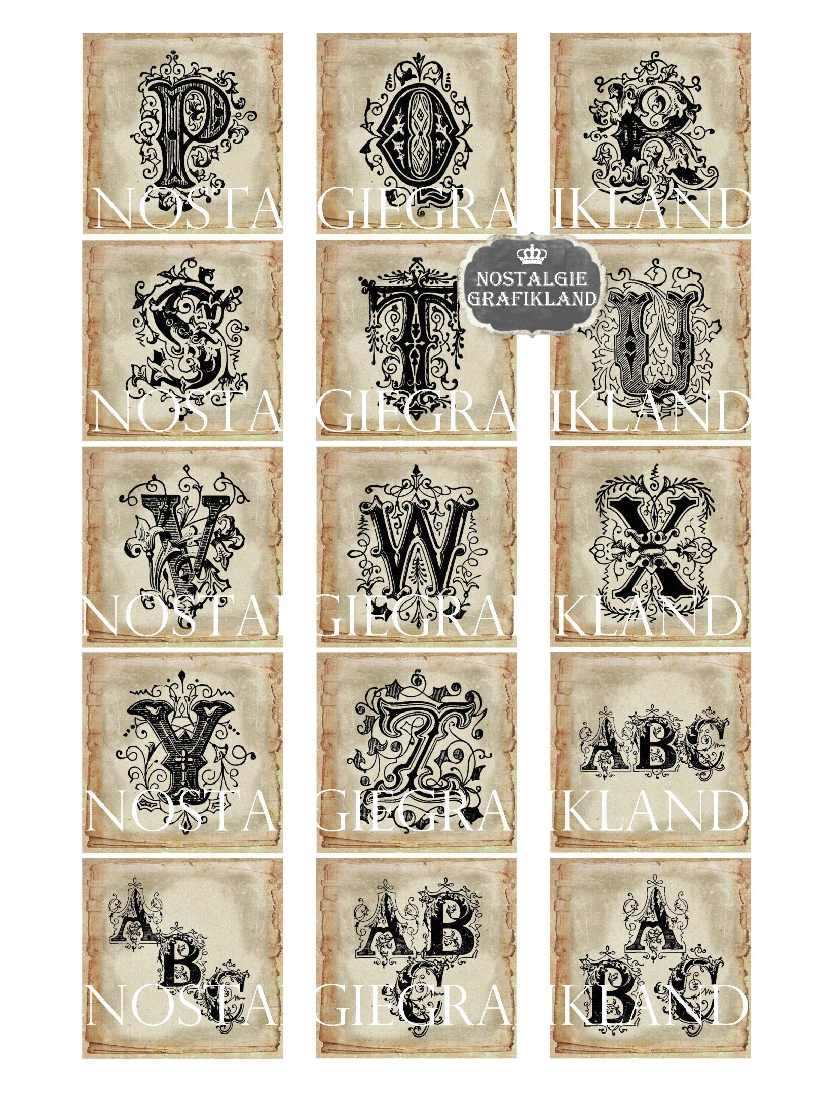 Alphabet Squares Printable Twinchies ABC Monogram Initial 2x2 Inch ...