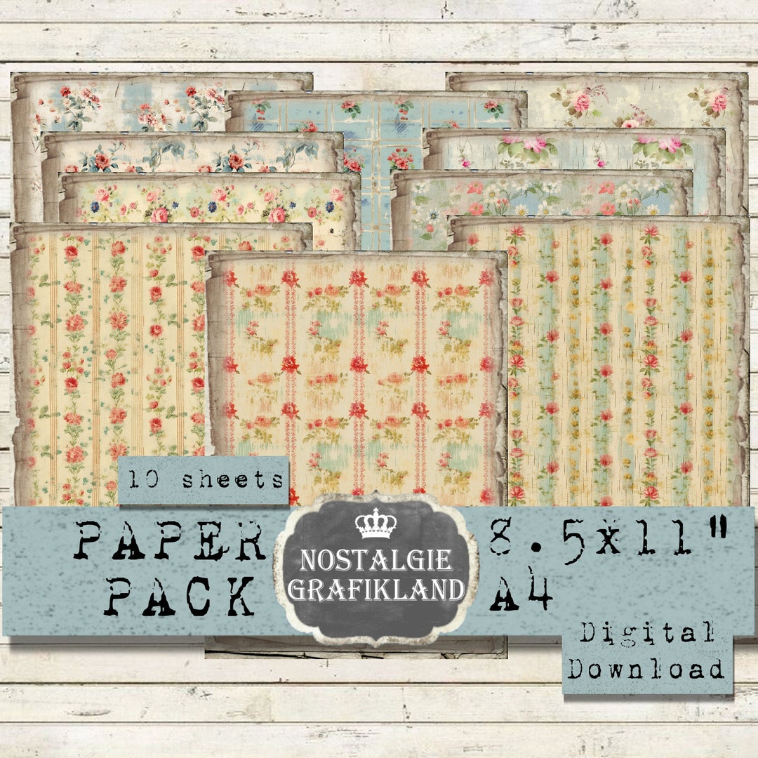 SHABBY CHIC Background Paper Pack Floral Printable Junk Journal Instant ...
