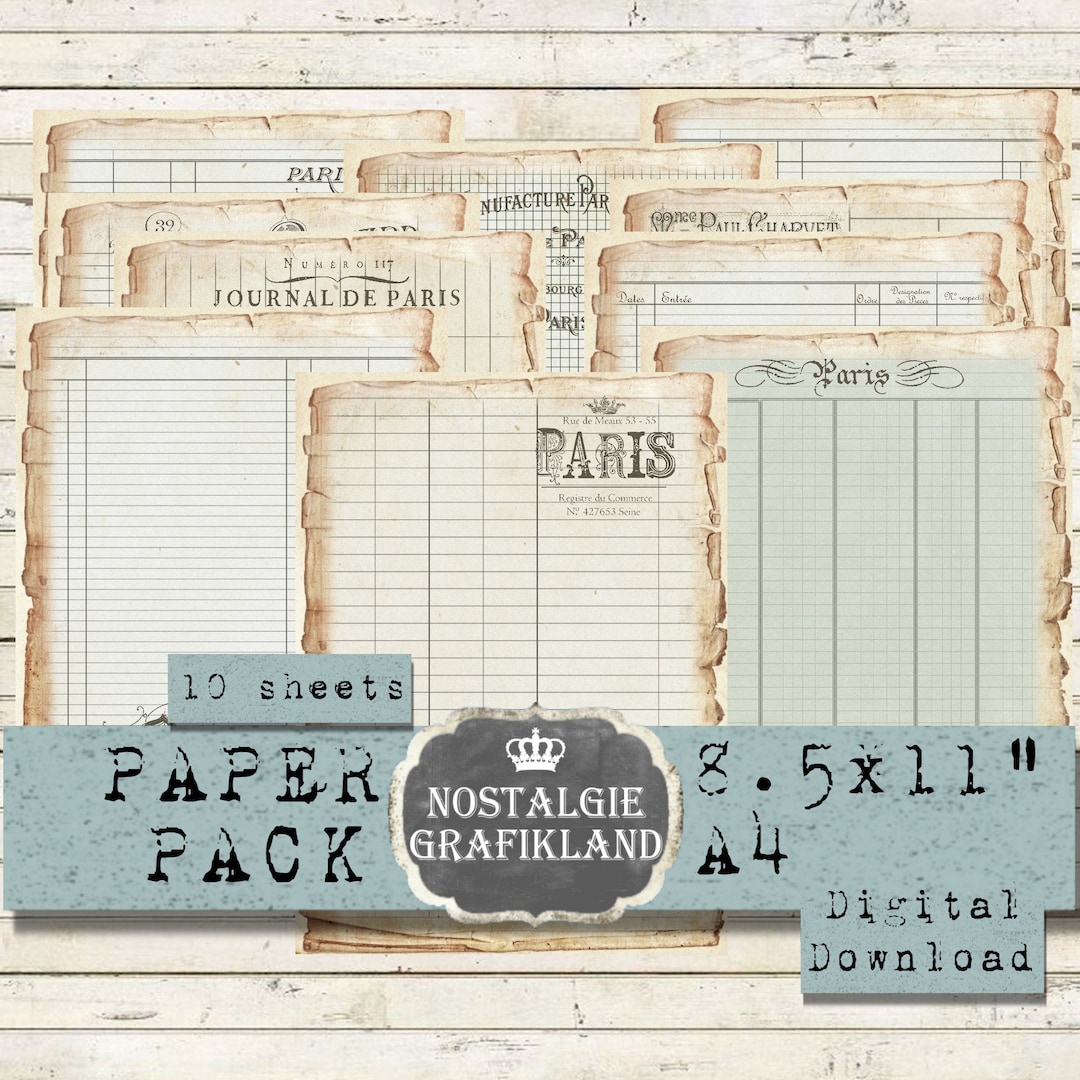 FRENCH LEDGER Printable Paris Paper Pack Old Papers Junk Journaling ...