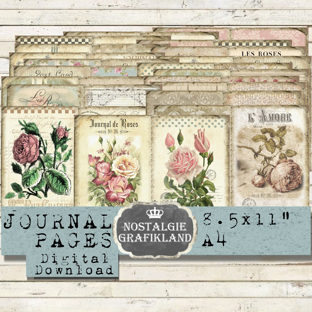 ROSES Journal Pages Printable Flowers Book Garten Botanical Ephemera ...