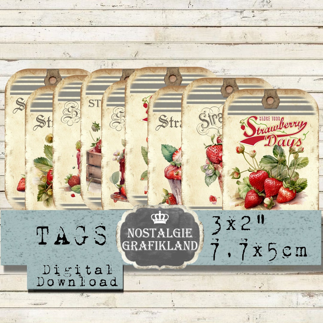 Strawberries Tags Digital Fruits Journaling Printable Download Digital ...