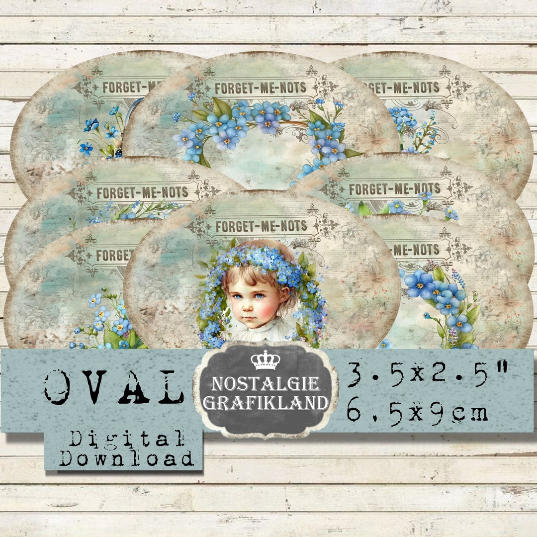 Forget Me Not Labels Oval Printable Perfume Wreath Flowers 3.5 X 2.5 ...