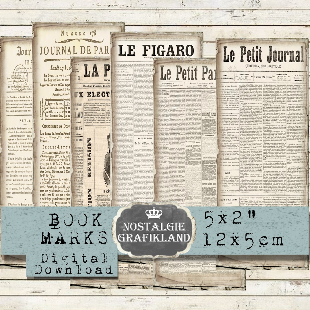 Newspaper Bookmarks Printable Ephemera Background Journaling Reading ...