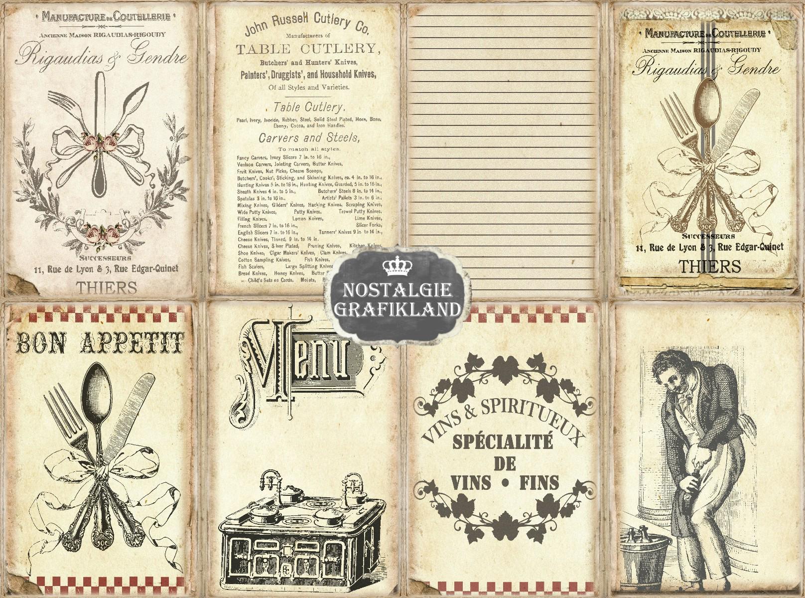 FRENCH BON APPETIT Journal Pages Printable Cooking Menu Dinner Cutlery ...