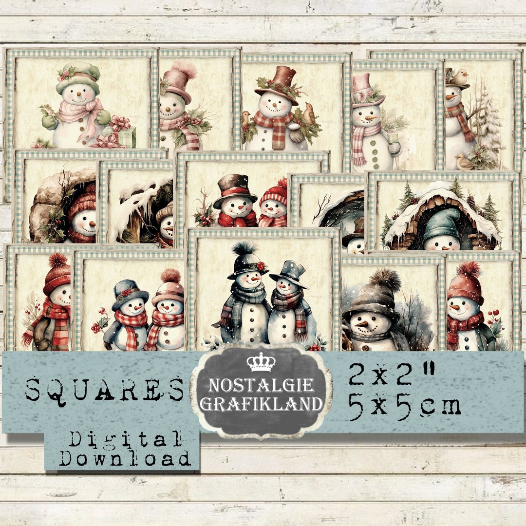 Snowman Squares Winter Snow Snowmen Journaling 2x2 Cardmaking Craft ...